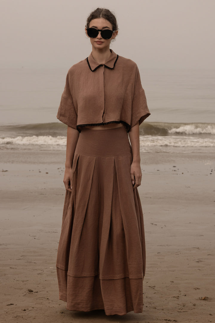 Marbella Skirt - Sable Tissue Linen – Heidi Merrick