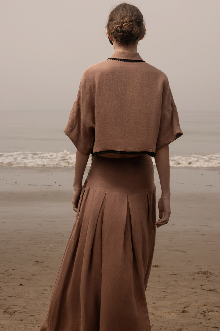 Marbella Skirt - Sable Tissue Linen – Heidi Merrick