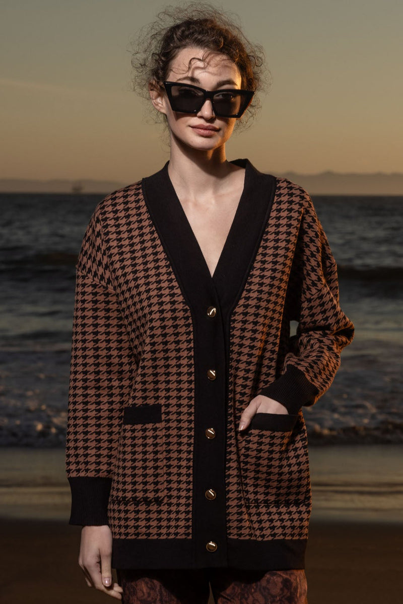Fanny Cardigan - Chocolate Houndstooth – Heidi Merrick
