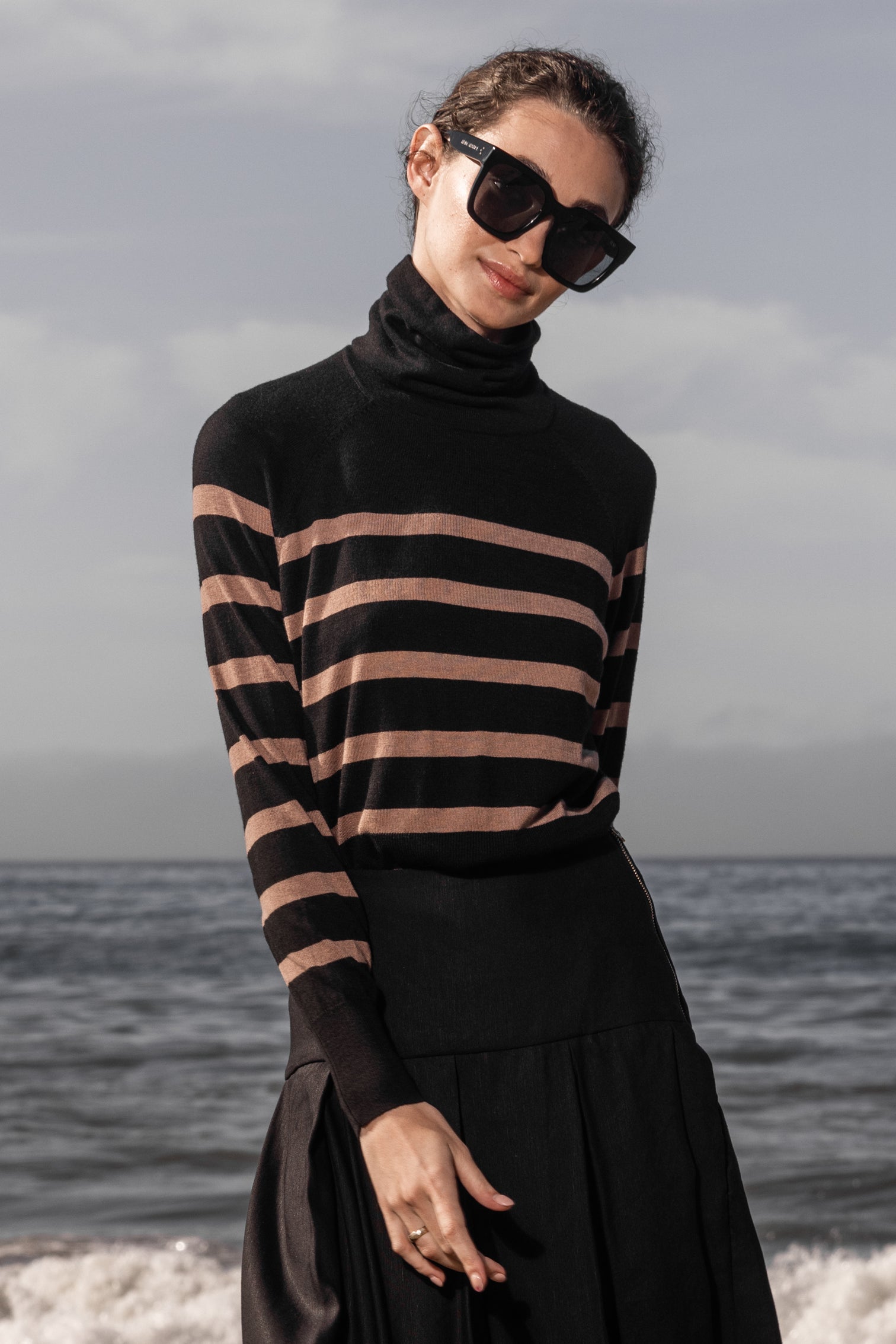 Maritime Turtleneck - Black Stripes – Heidi Merrick